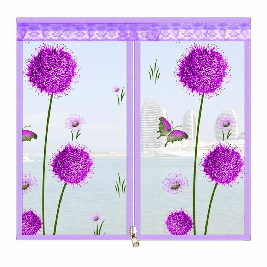 Противомоскитная сетка на липучке, оконная сетка, самоклеящаяся дверная занавеска, фиолетовый одуванчик 60*100