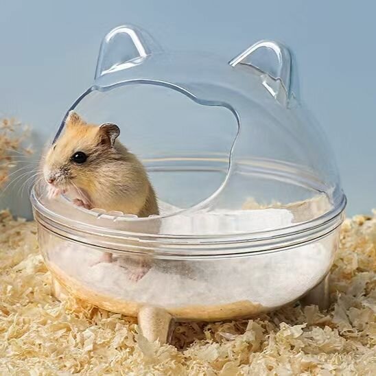 Ванная комната для хомяков с крышкой, прозрачный пластик, компактный размер 10x8.5 см, для мелких животных, удобный лоток для ухода