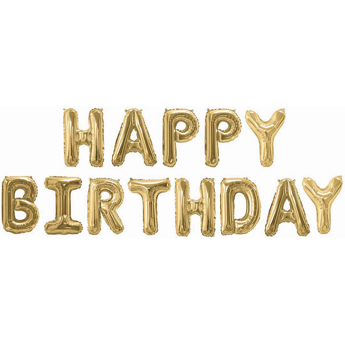 Набор шаров-букв (16'/41 см, CHN) Мини-Надпись "Happy Birthday", Золото