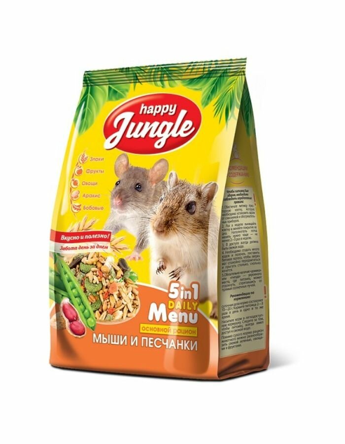 Корм Happy Jungle для мышей и песчанок "Основной рацион 5 в 1", 400 г