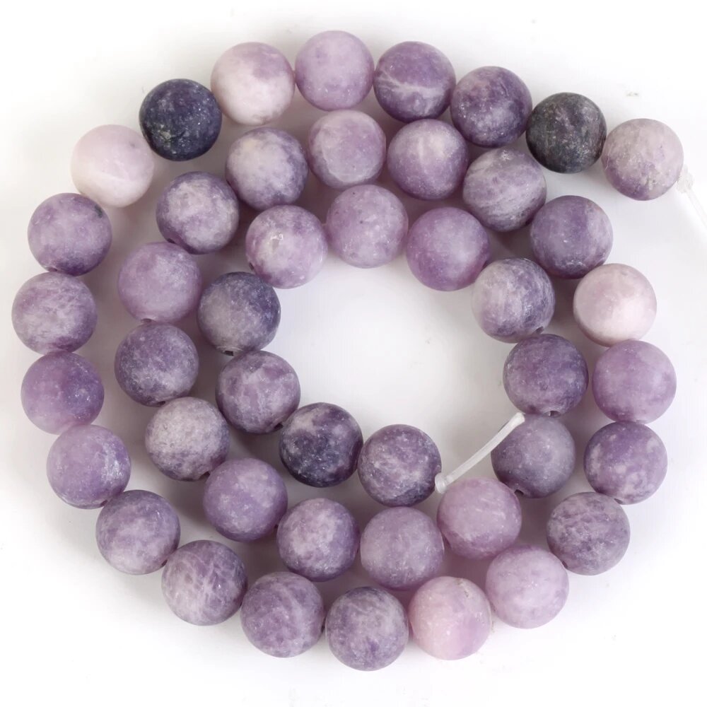 Матовые бусины iSkvele из натурального камня 4-10 мм Фиолетовый, 10mm 36 to 37pcs, Purple Lepidolite
