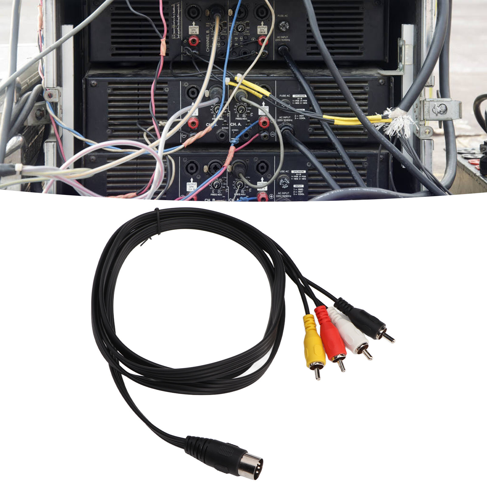 Кабель DIN 5 Pin Male to 4RCA Male с медным сердечником длиной 4.9ft, материал PVC, для адаптации звука, стандартный разъем DIN 5PIN, подключение без установки драйверов, в комплект входят 1 кабель