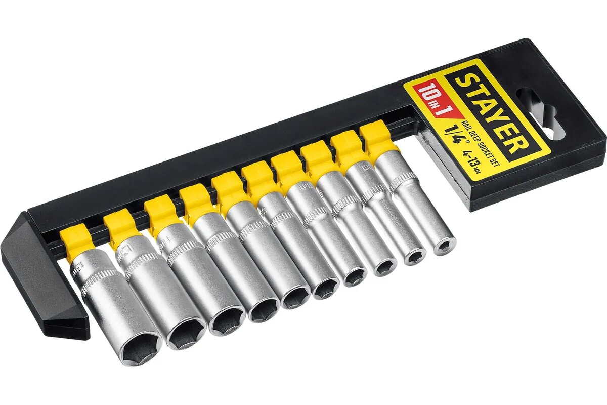 STAYER RSS 10SD набор торцевых головок 1/4 дюйма привод, 10 шт, код 27759-H10