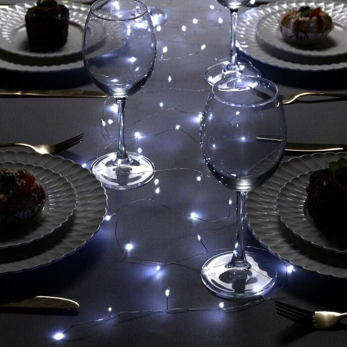 Гирлянда новогодняя Luazon Lighting "Мишура", 5 м, роса, IP20, серебристая нить, 100 LED, свечение белое, USB