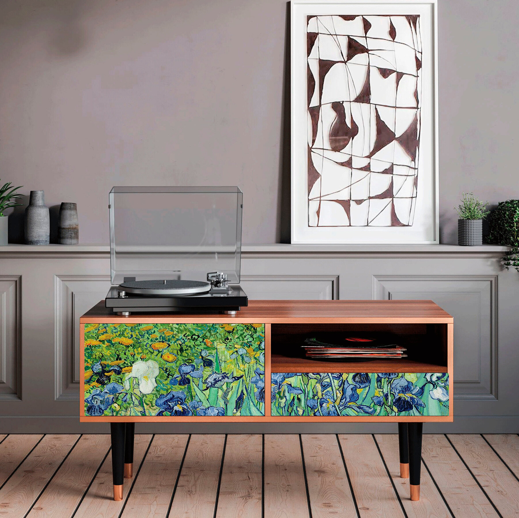 ТВ-Тумба - STORYZ - T3 Irises by Vincent van Gogh, Размер - 115 x 59 x 48 см, Цвет корпуса - , Орех