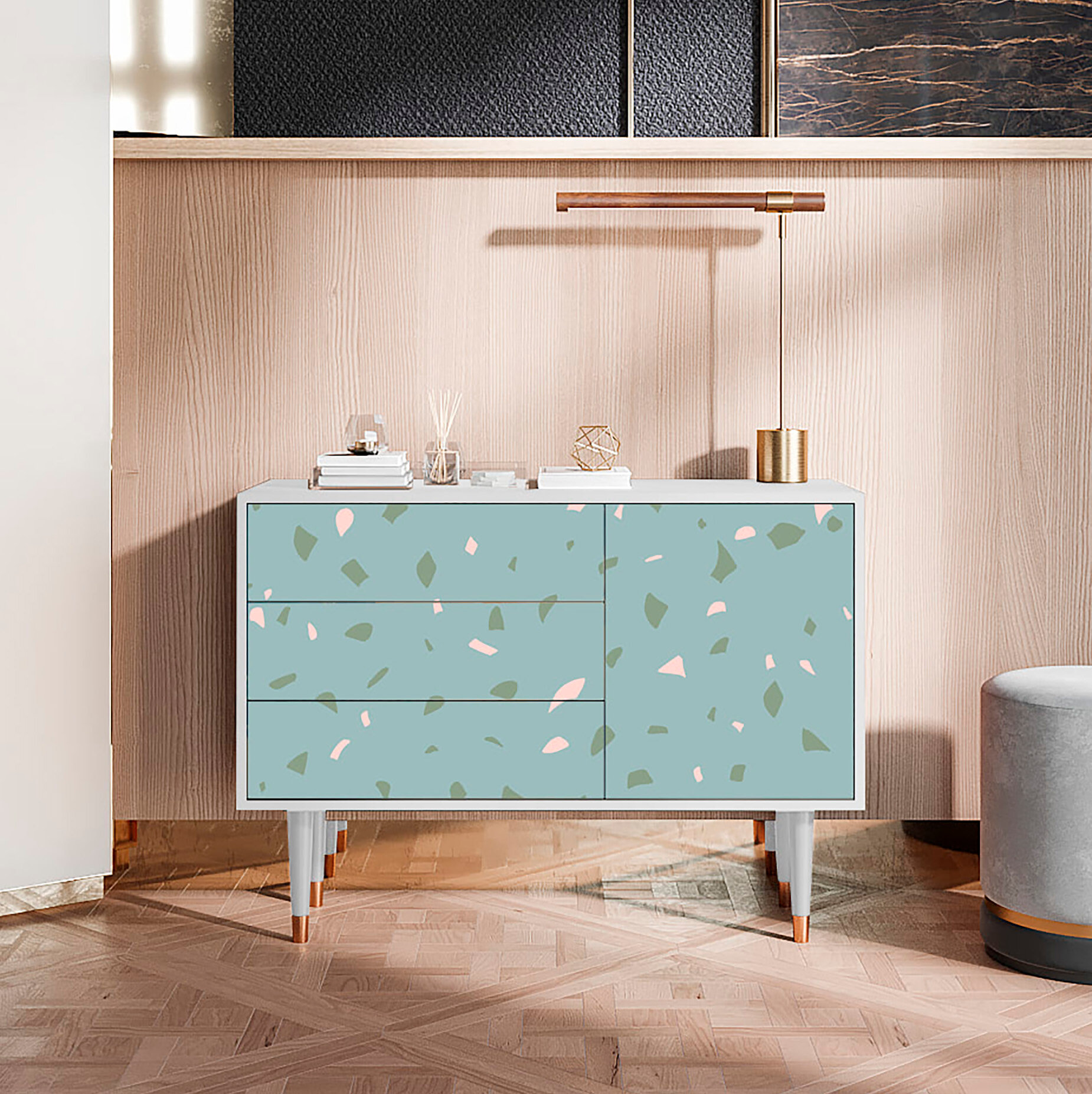 Комод - STORYZ - S3 Blue Drops, Размер - 115 x 84 x 41 см, Цвет корпуса - , Белый