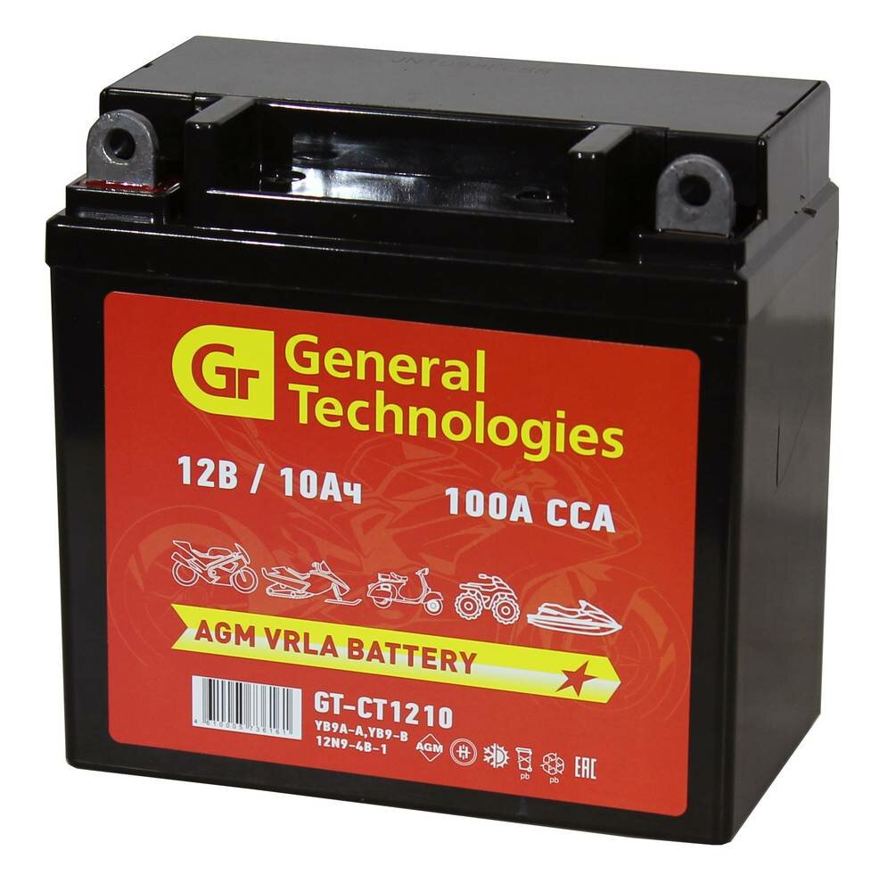 Аккумулятор General Technologies GT-CT1210 12V/10Ач AGM 137x77x135 (YB9A-A, 4B9-B)