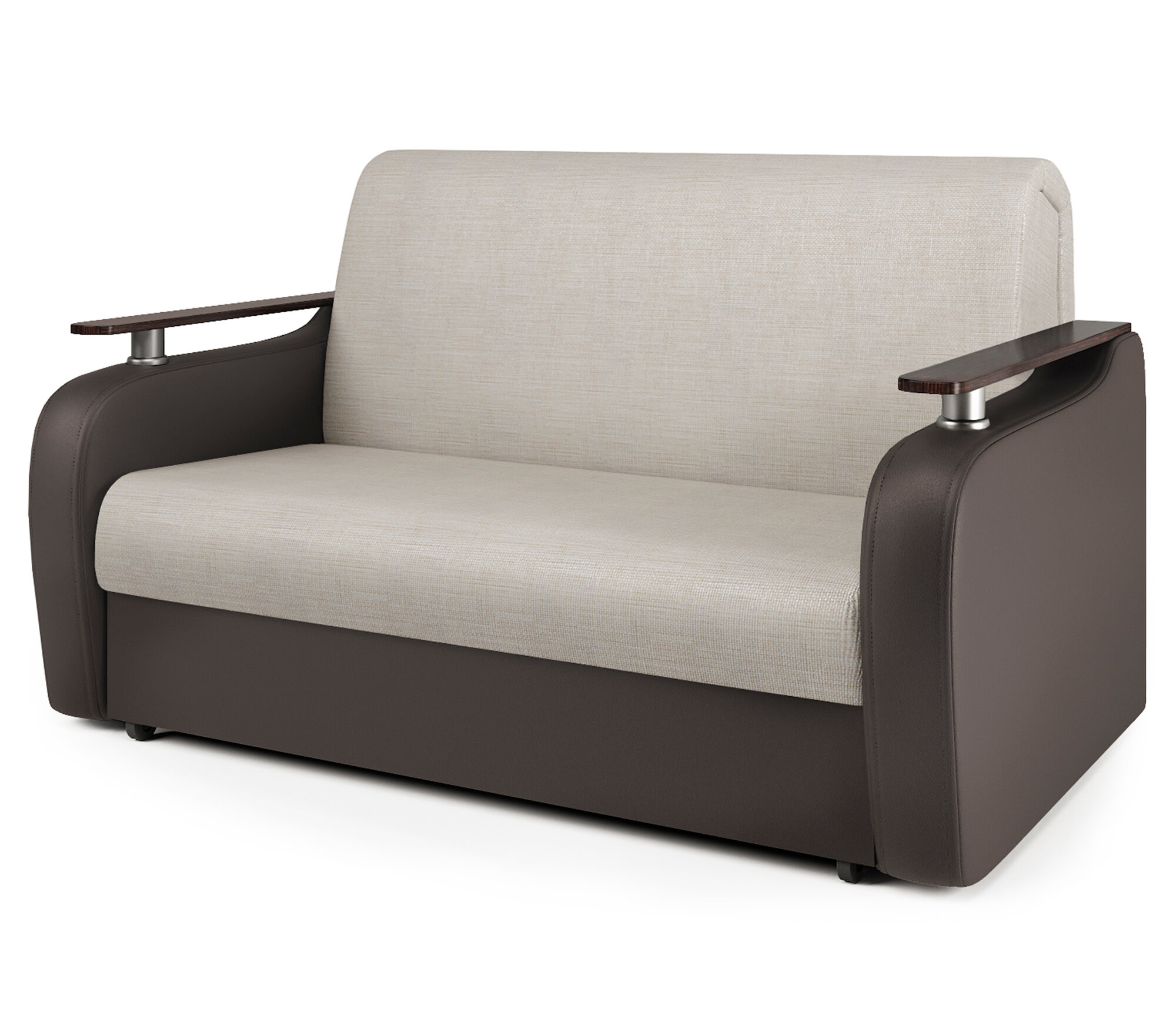 Диван-кровать Шарм-Дизайн Гранд Д 100х194 см, диван раскладной, аккордеон, прямой, экокожа шоколад и шенилл бежевый