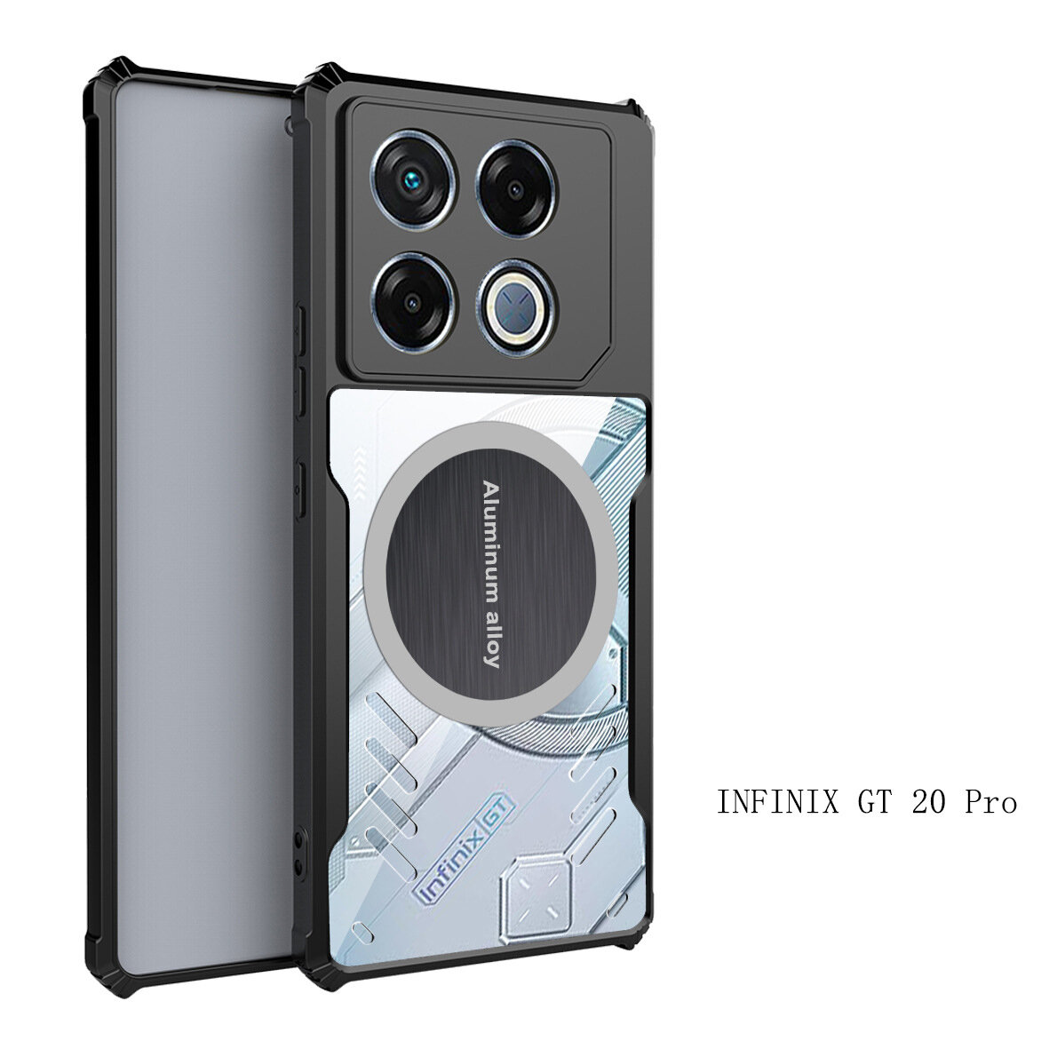 Задняя панель-чехол-накладка MyPads «Labbri» для Infinix GT 20 Pro 5G X6871 из качественного силикона c прозрачной пластиковой задней стенкой с чер.