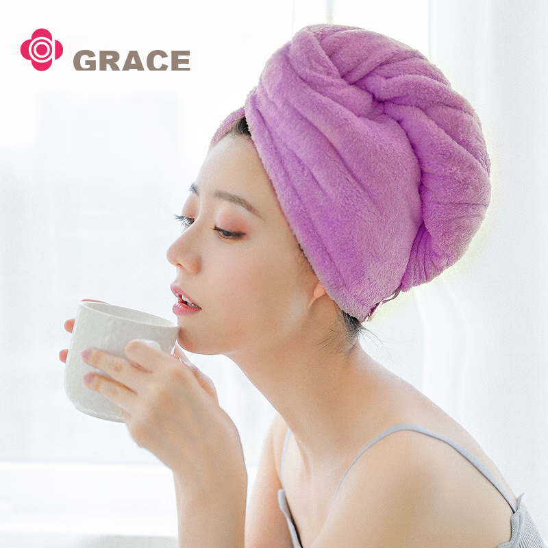 Grace Hair Drying Cap, Soft And Highly Absorbent Hair Drying Cap, 65x25cm, Snowflake Fleece Head Wrap Quick-Drying Hair Towel, Purple