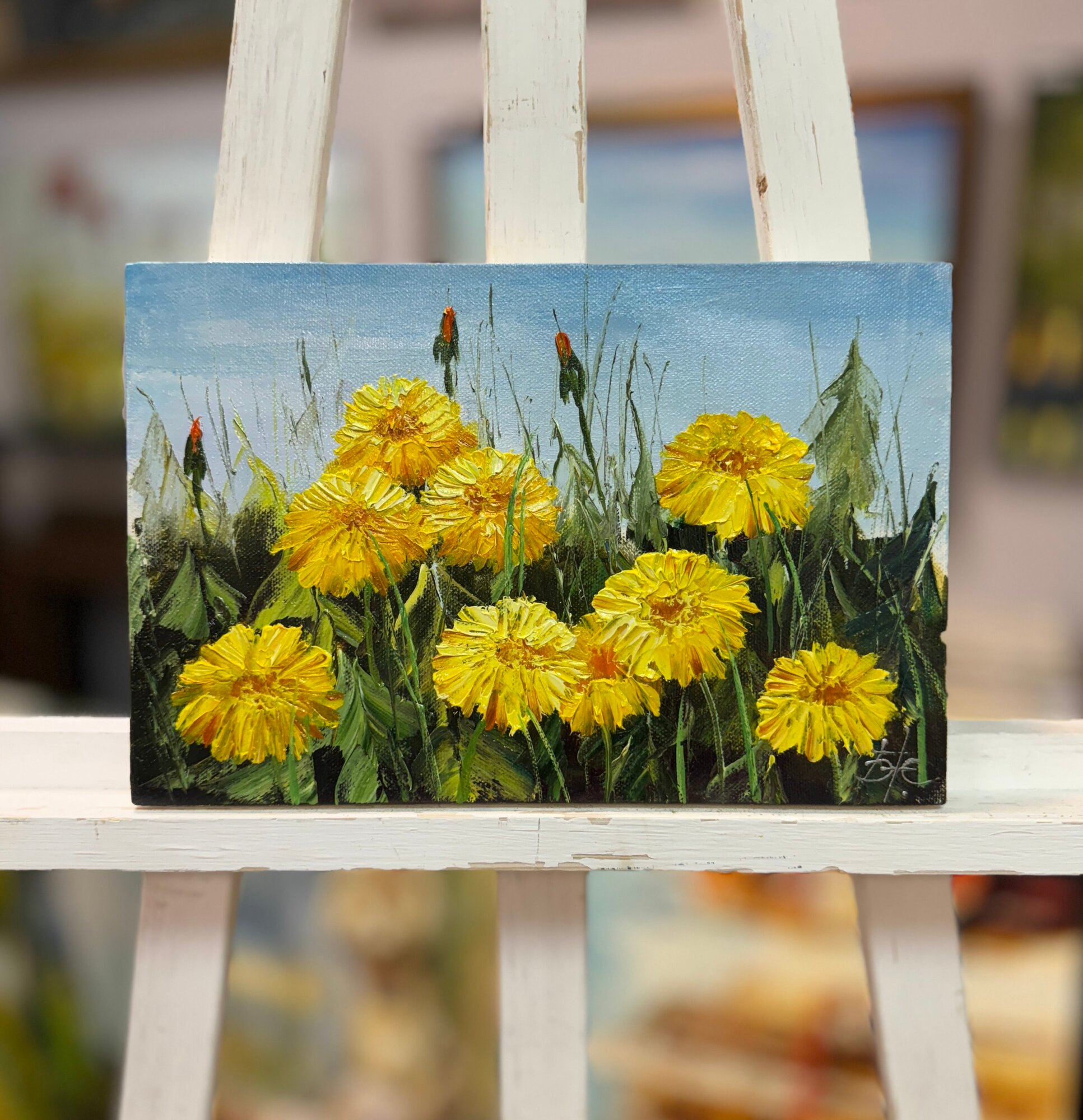 Картина маслом одуванчики. Размер 20х30 см. Живопись. 100% ручная работа. Художественная мастерская.