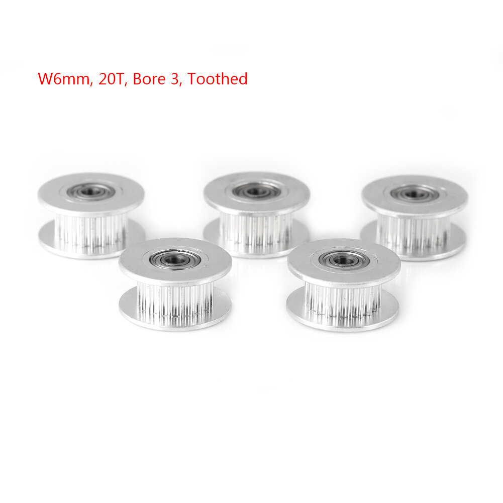 5pcs Aluminum 2GT Belt Timing Pulley 3D Printer Accessory (W6mm, 20T, Bore 3, Toothed)