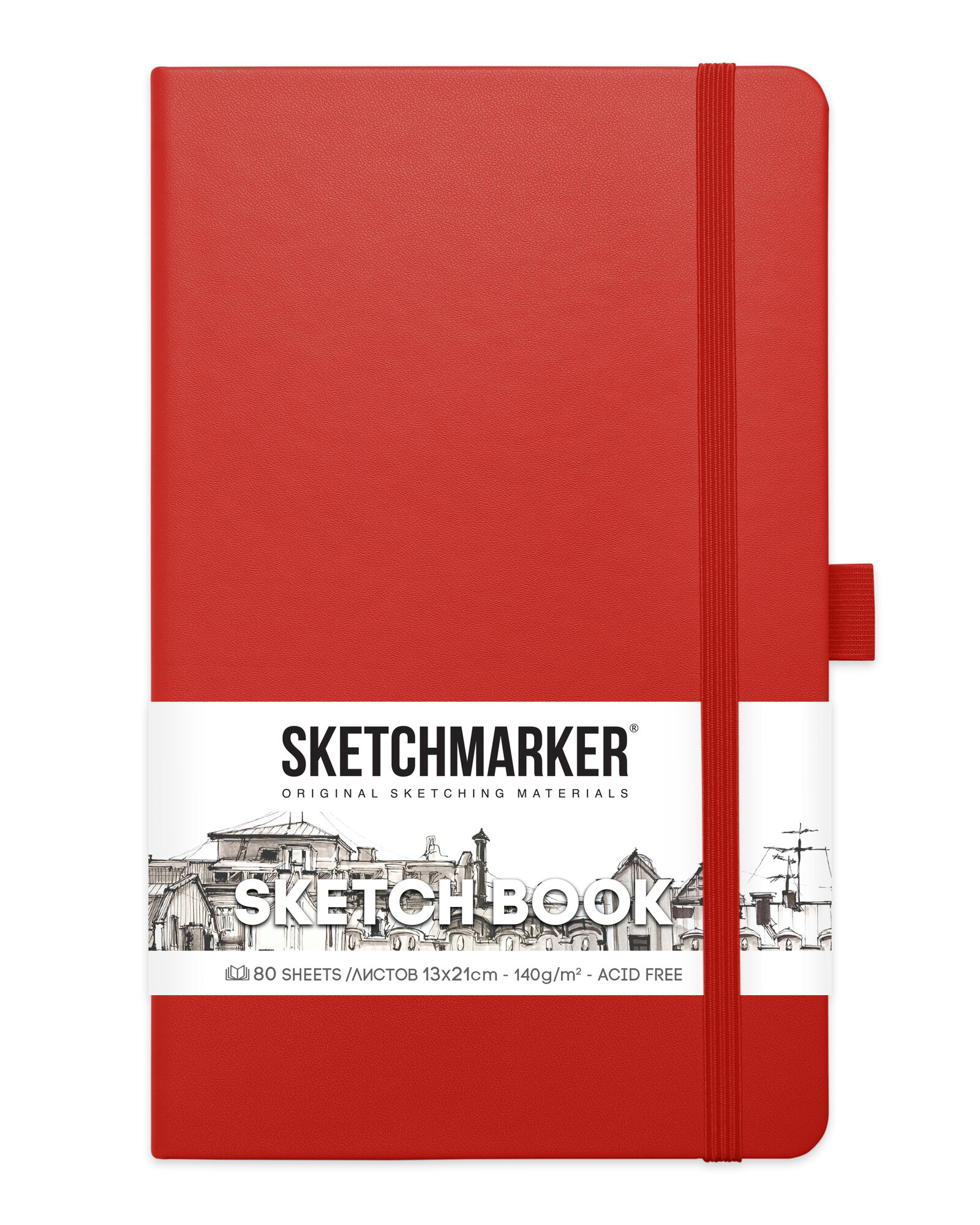 Блокнот для зарисовок Sketchmarker 140г/кв. м 13*21см 80л (Красный)