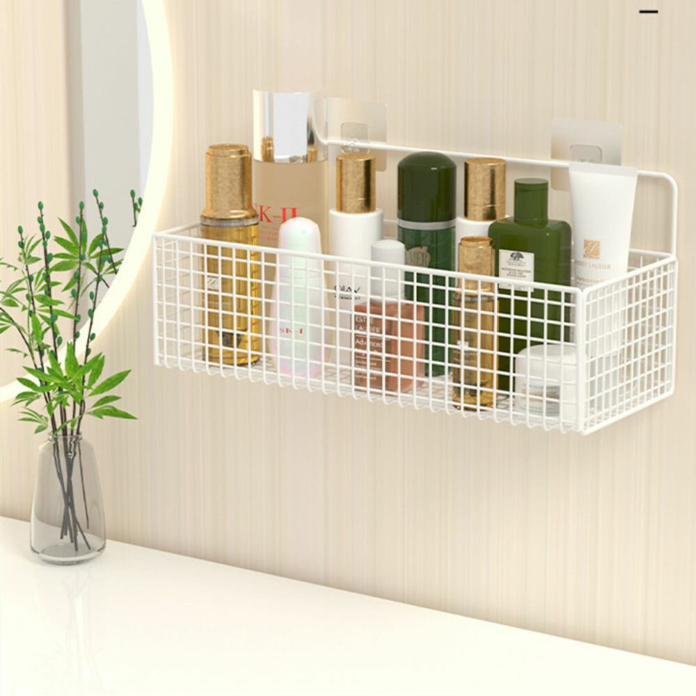 Металлическая корзинка для хранения настенная самоклеящеаяся / корзина в стиле лофт сетчатая / органайзер Loft белый