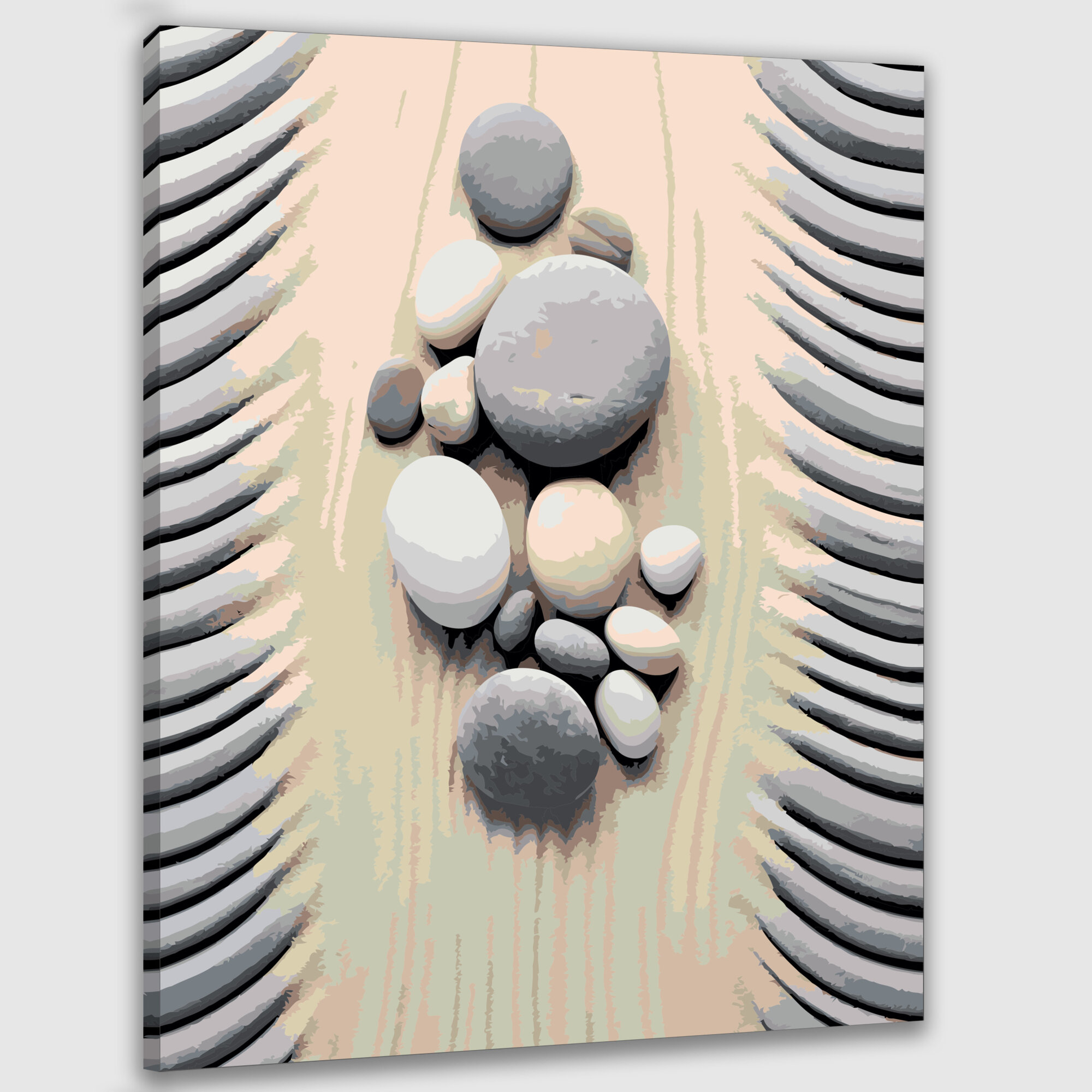 Картина по номерам 40x50 см, фотография, сад камней, стиль дзен, галька, грабли, простота, минимализм, спокойствие