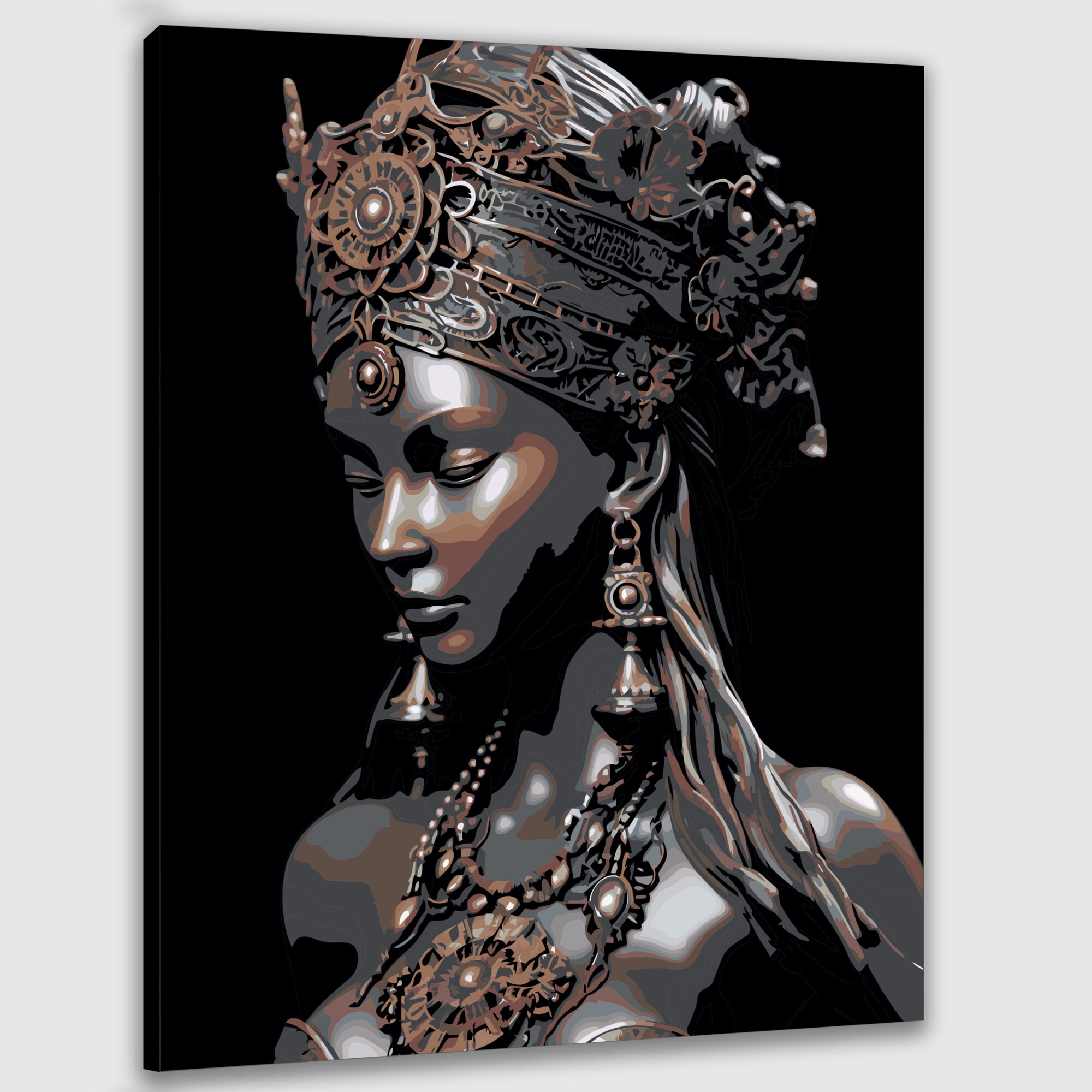 Картина по номерам 40x50 см, скульптура, принцесса, украшения, роскошь, бронза, гравировка, грация, красота, свет