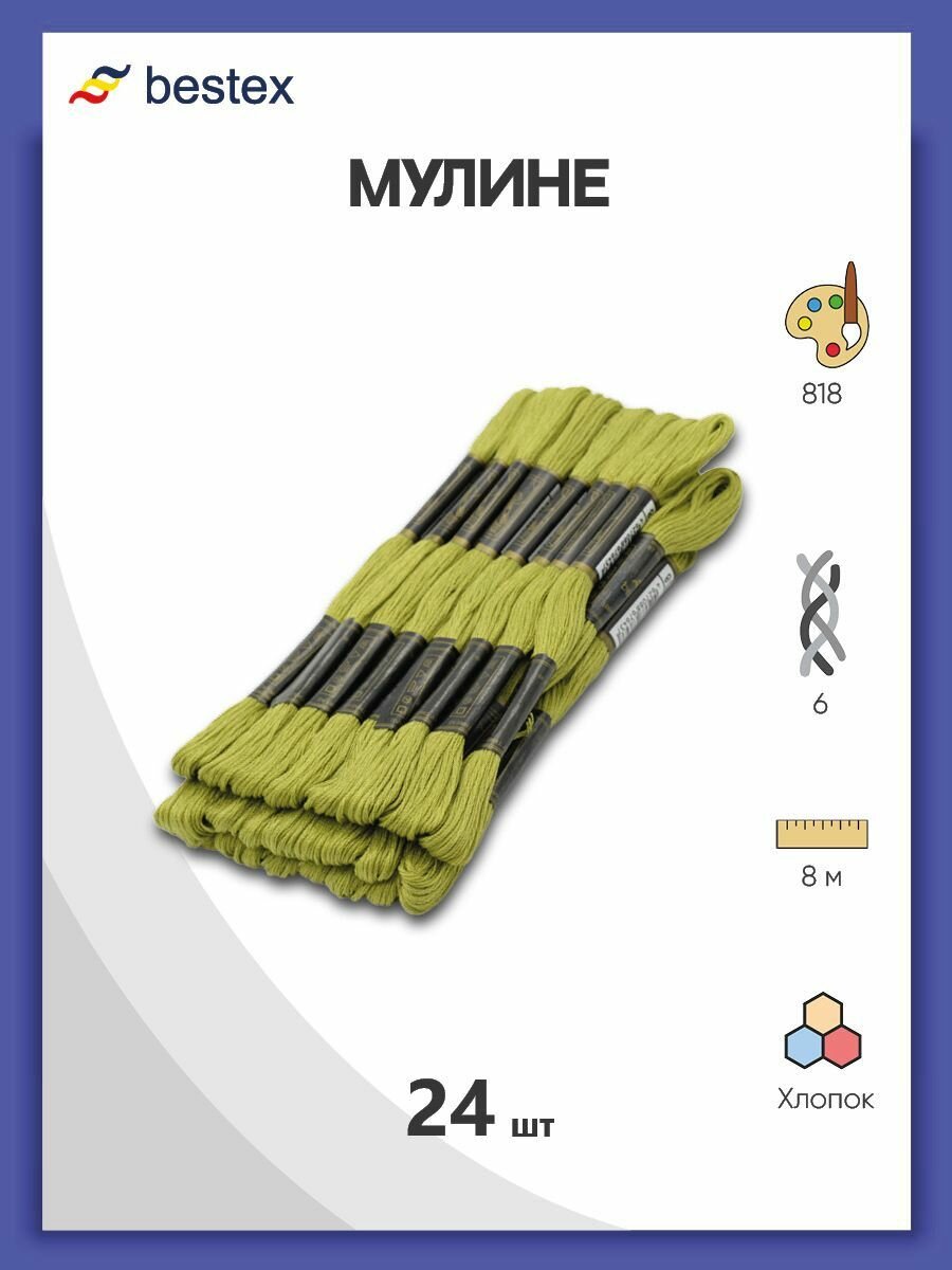 Мулине одноцветный набор Bestex, мерсеризованный хлопок, 24 шт (818)