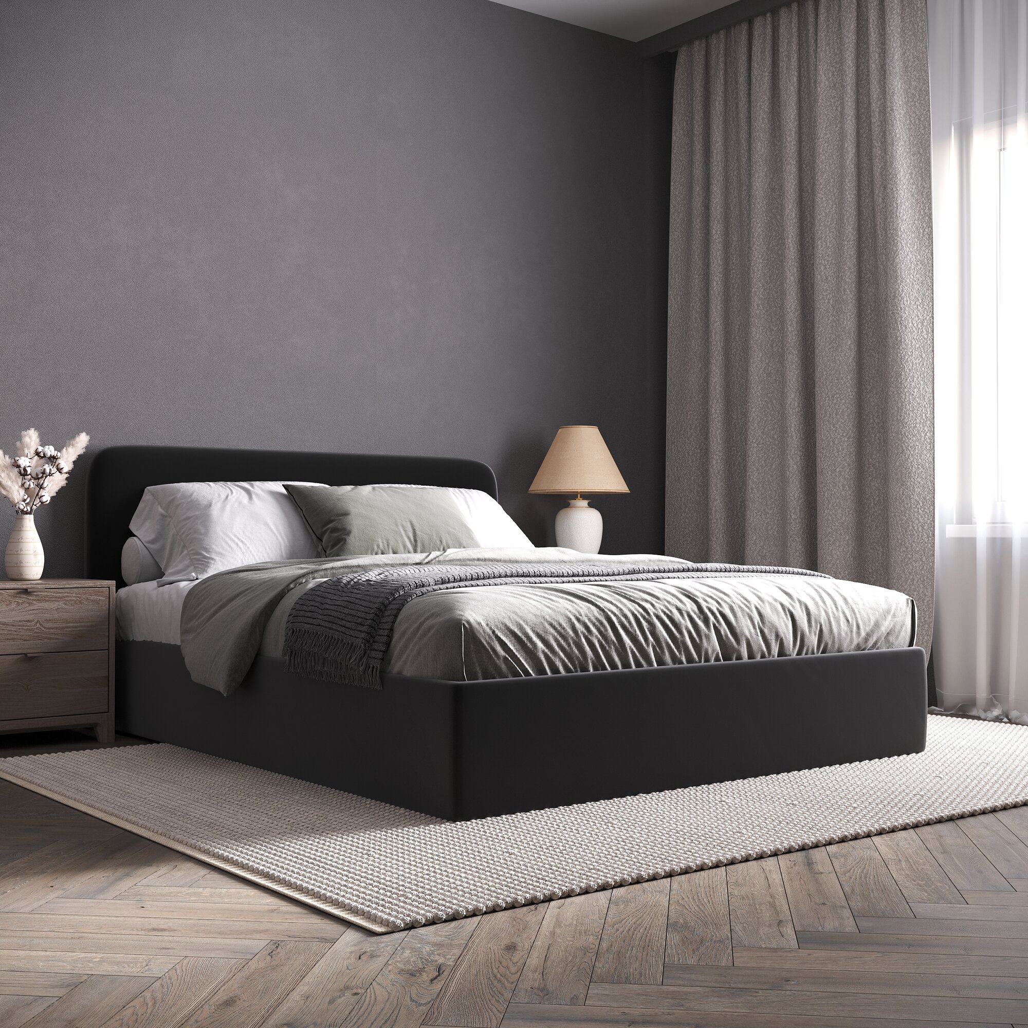 Мягкая кровать с настилом Abstract NS черный велюр, 180х200, без ножек