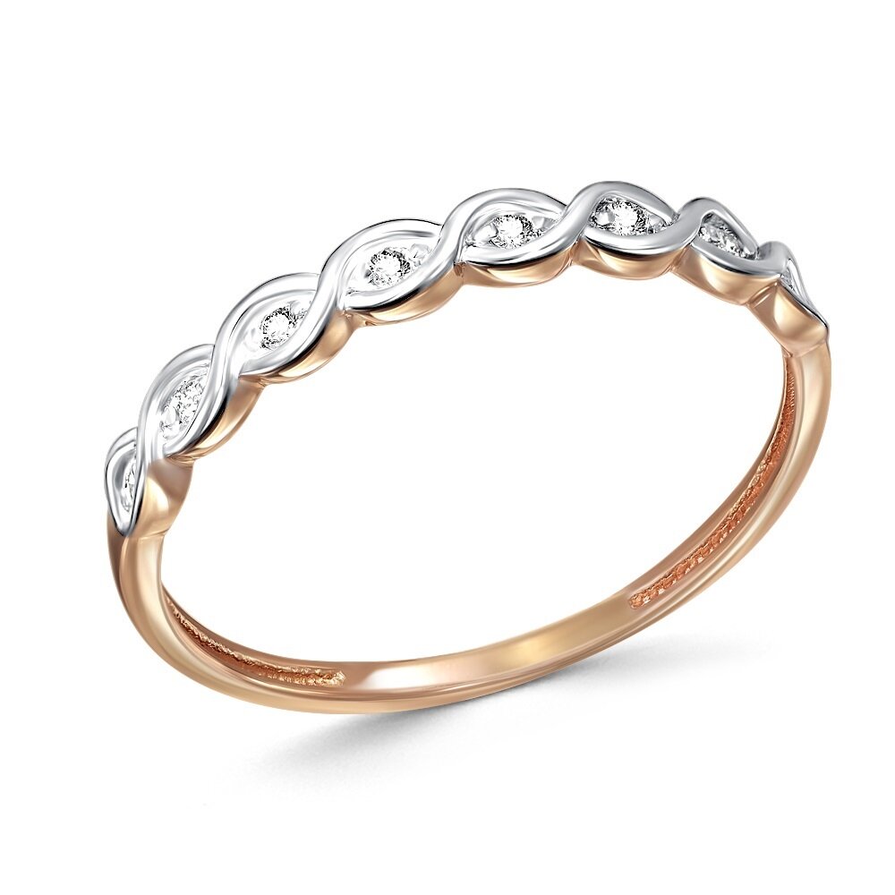 Кольцо помолвочное, тонкое, красное золото, 585 проба, родирование, фианит