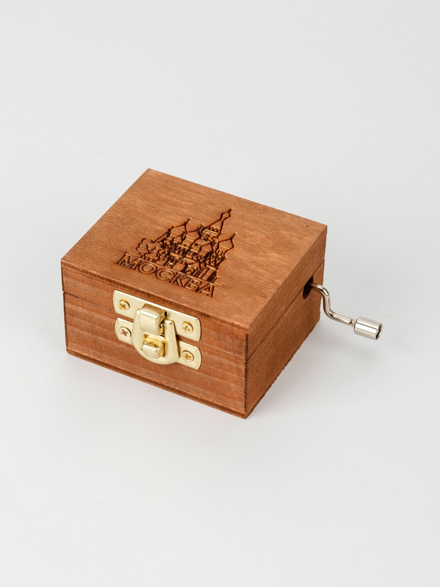 Музыкальная деревянная шкатулка-шарманка из массива Москва с мелодией Гимн России