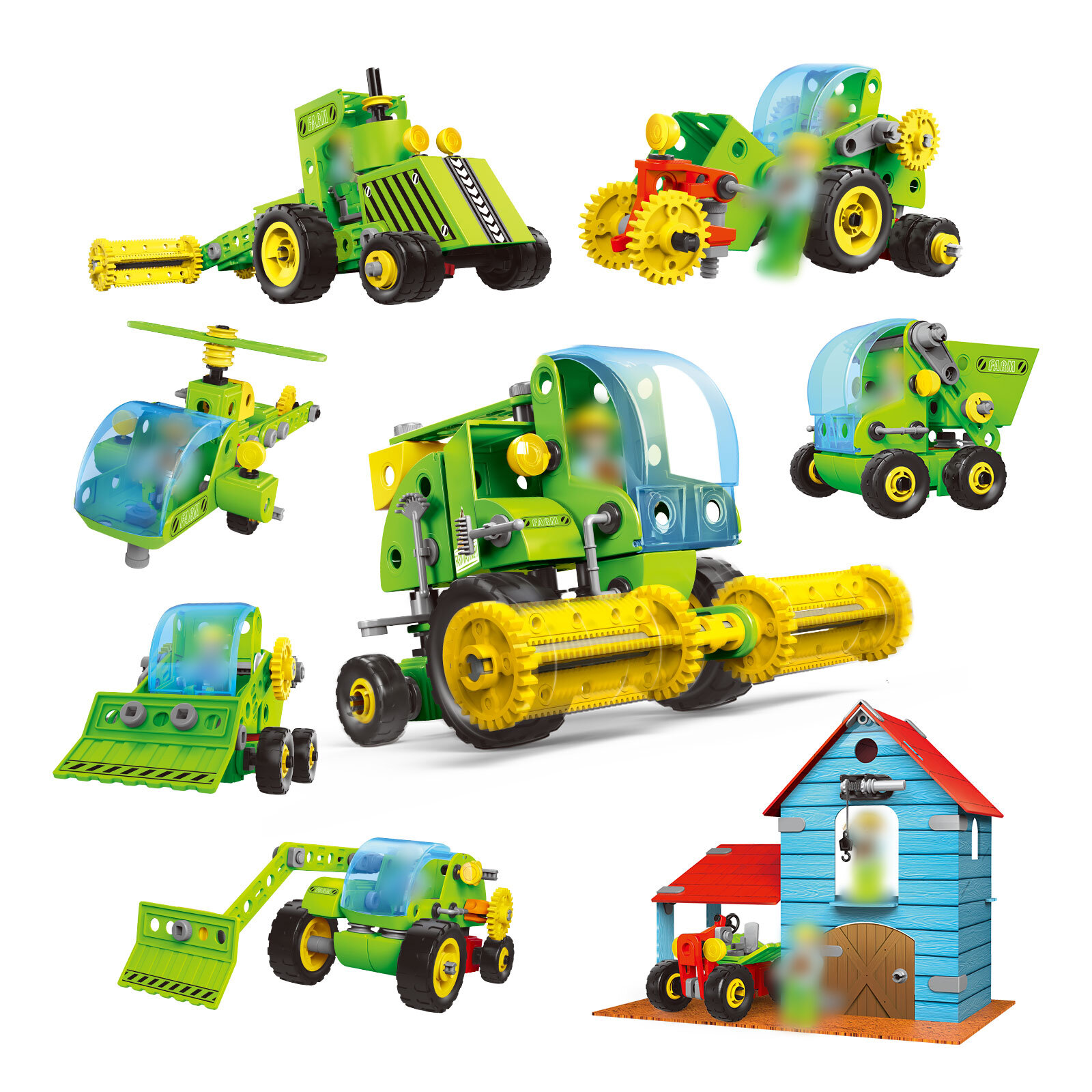 6в1 Конструкторы STEM для детей Конструкторы для мальчиков Образовательные Конструкторы для сборки и разборки Ферма Яркие цвета Кубики для сборки для мальчиков девочек детей 5+ лет 153 деталей