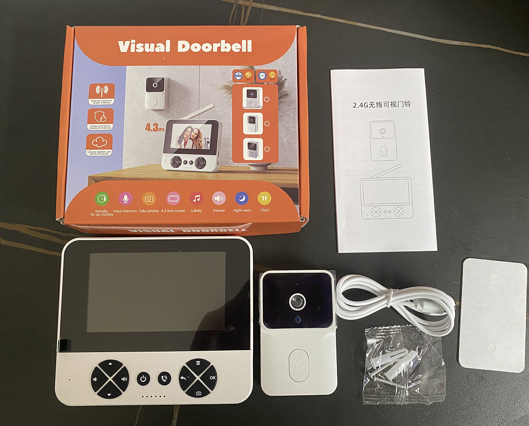 Беспроводной видеодомофон без подписки, 4,3-дюймовый IPS-экран, высокое разрешение, ночное видение, двусторонняя аудиосвязь, автоматическая фото/видеозапись, крепление на дрель, перезаряжаемый, умный звонок для дома.