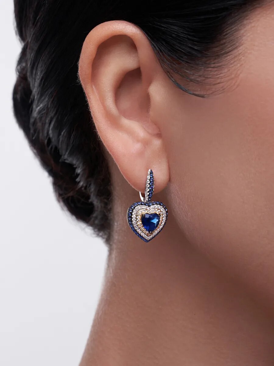 Серьги, серебро, 925 проба, фианит, сапфир синтетический