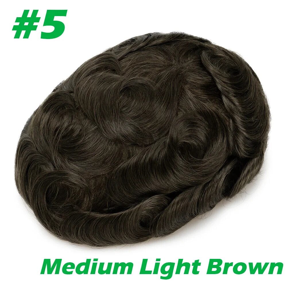 Мужской парик с двойными узлами 0,08 мм Прочный Мужской капиллярный протез 5, 8Х10, 110%, 30mm Wave