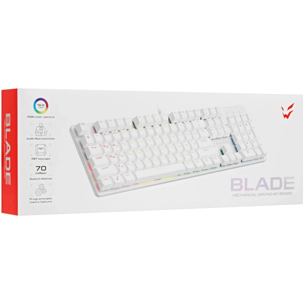 Клавиатура проводная ARDOR GAMING Blade, RGB, Kailh Red, белый