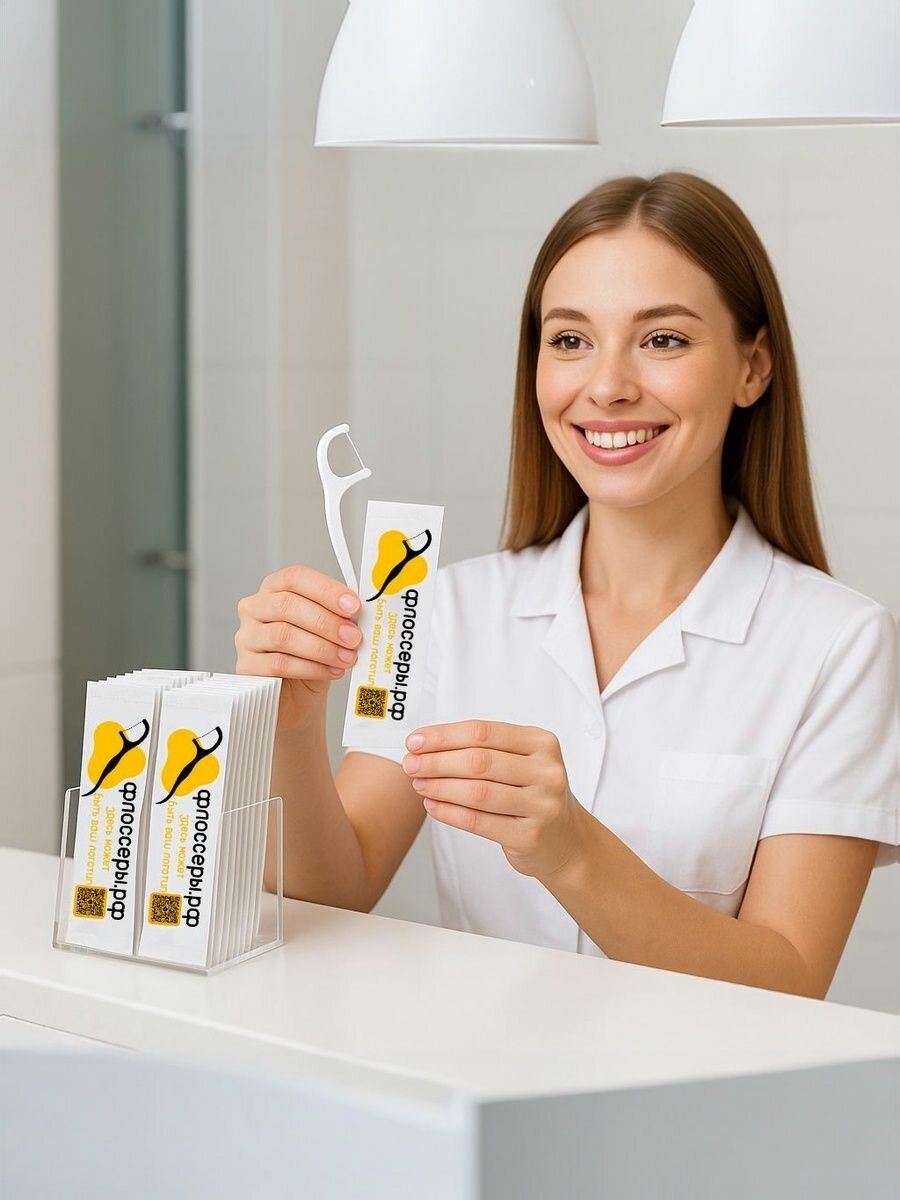 Флоссер - с логотипом компании в индивидуальной упаковке.