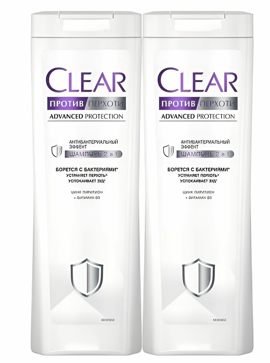 Шампунь для волос против перхоти Клиар Advanced Protection, Антибактериальный эффект 380 мл. Набор 2 шт