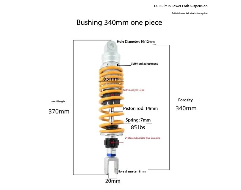 Одна пара 305 мм, 320 мм, 325 мм, 340 мм, 345 мм, 360 мм, 8 мм, пружинный амортизатор для мотоцикла, регулировка задней подвески для Honda Yamaha Suzuki 340mm Fork head