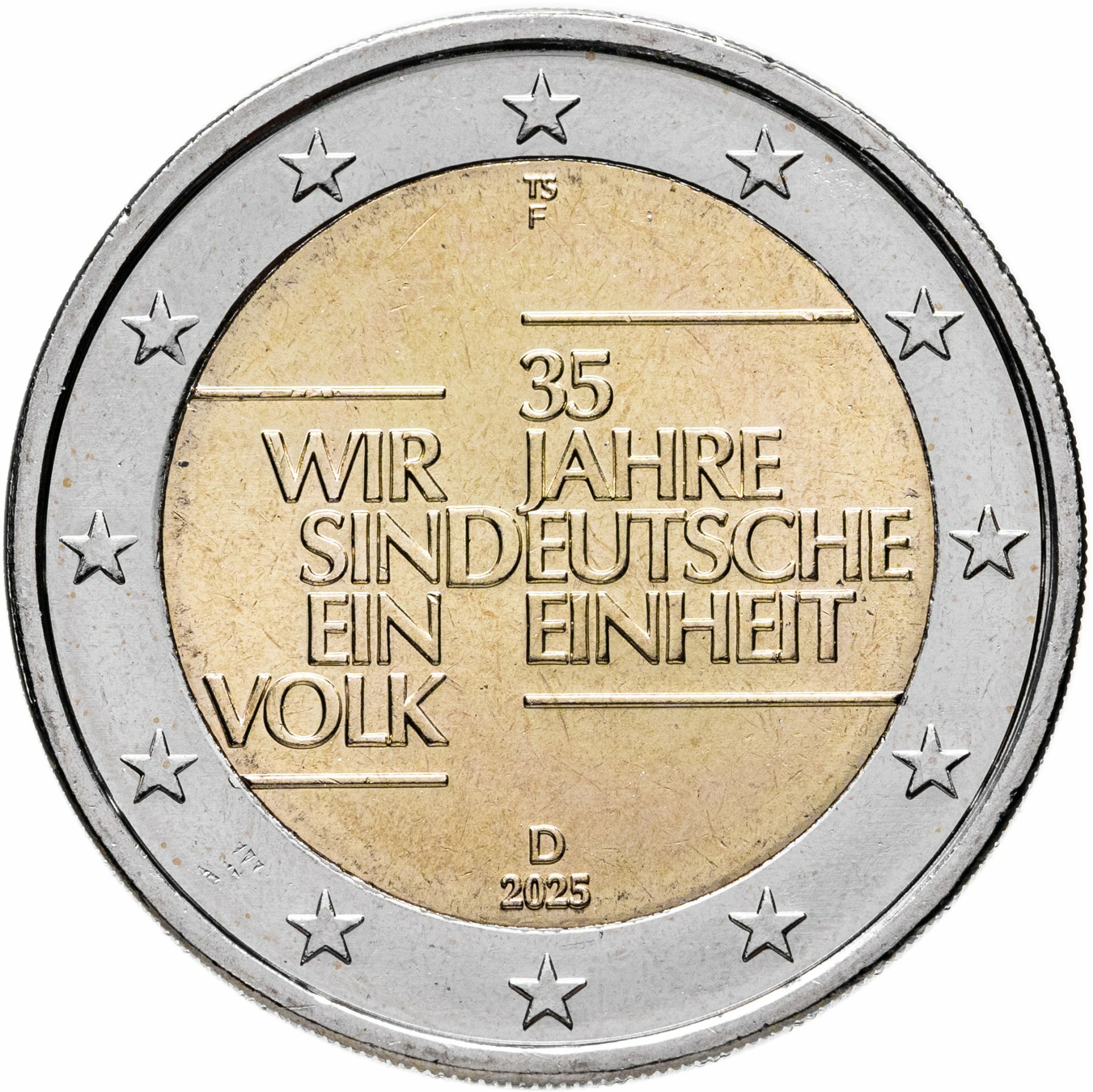 Германия 2 евро 2025 "35 лет немецкого единства" Двор F, Биметалл, в сохранности UNC