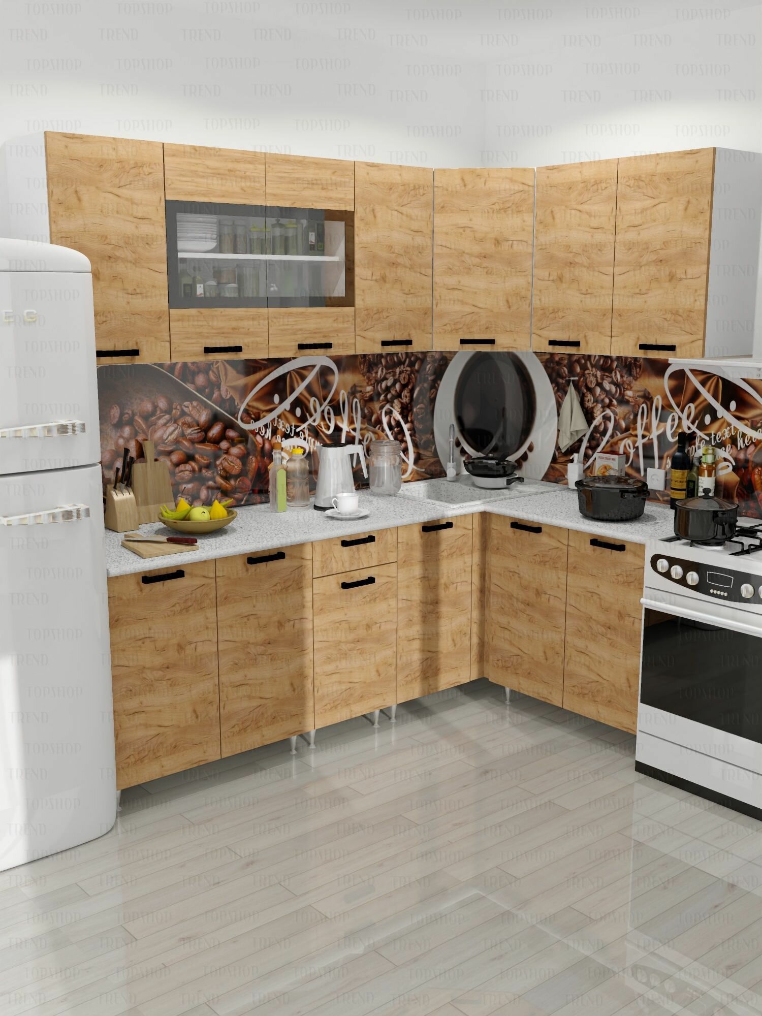 Кухонный гарнитур 220х140 см, Крафт /Антарес