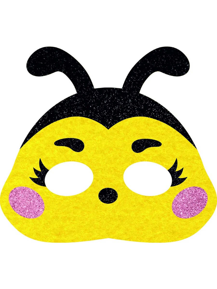 Новогодняя Маска "Пчёлка", фетр, резинка, с аппликацией, фоамиран, черная, 17x19 см