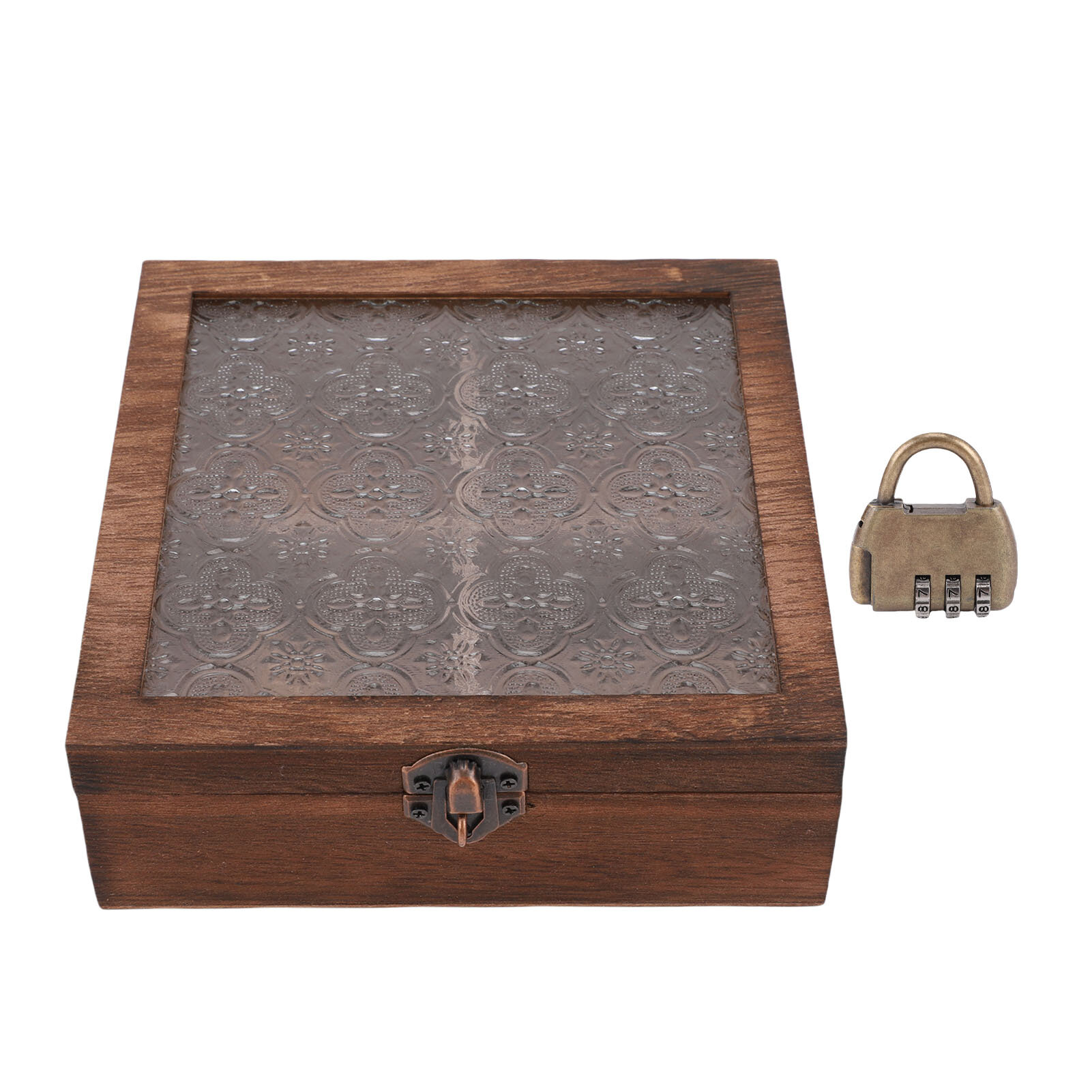 Винтажная деревянная шкатулка-органайзер для косметики и украшений с цветочным узором, маленькая, декоративная, со стеклянной крышкой, квадратной формы.