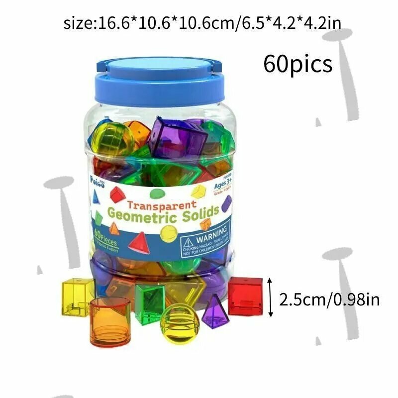 Набор прозрачных 3D-геометрических фигур (60 шт.) развивающий конструктор для детей 3-6 лет по методике Монтессори