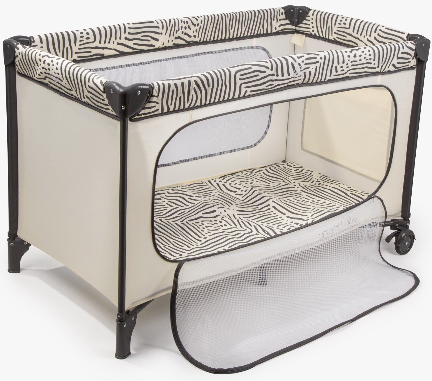 Манеж-кровать Amarobaby SMART прямоугольный молочный/графит