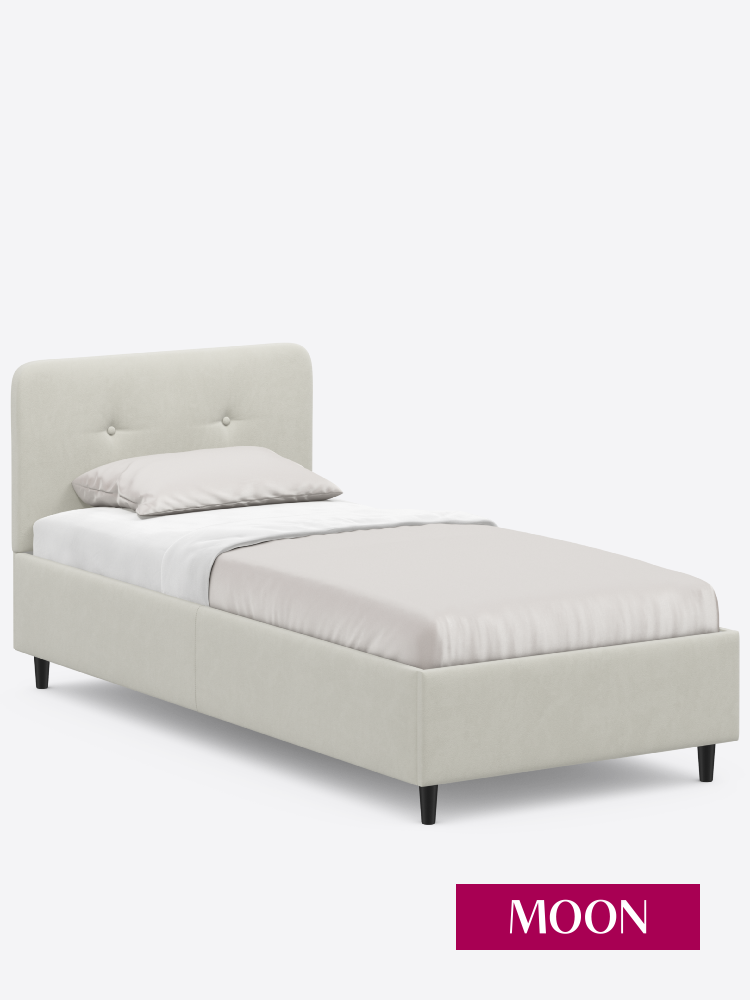 Кровать односпальная с подъемным механизмом на ножках, MOON FAMILY 1253, размер 90х200 см, велюр белый. Ортопедическое основание в комплекте