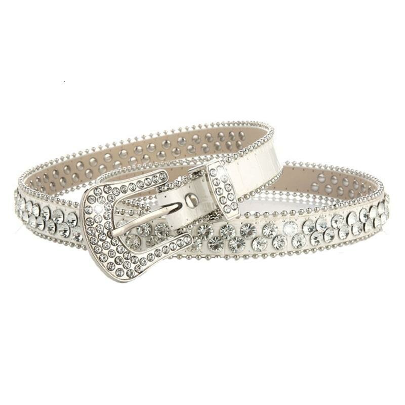 Пояса, Женский пояс со стразами на тонкой талии-двухрядный белый