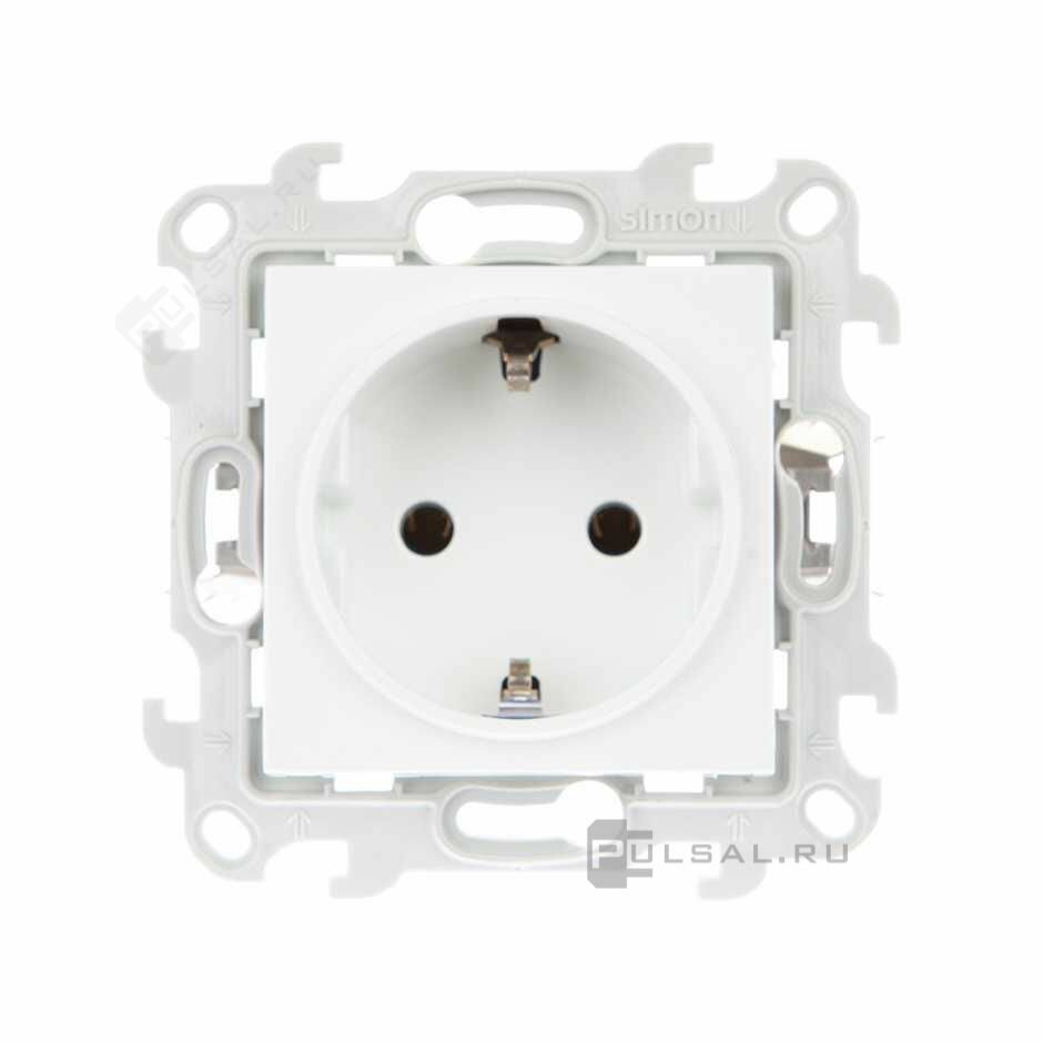 Розетка Push&Go Simon с заземляющим контактом без шторок пластмасса белый глянец
