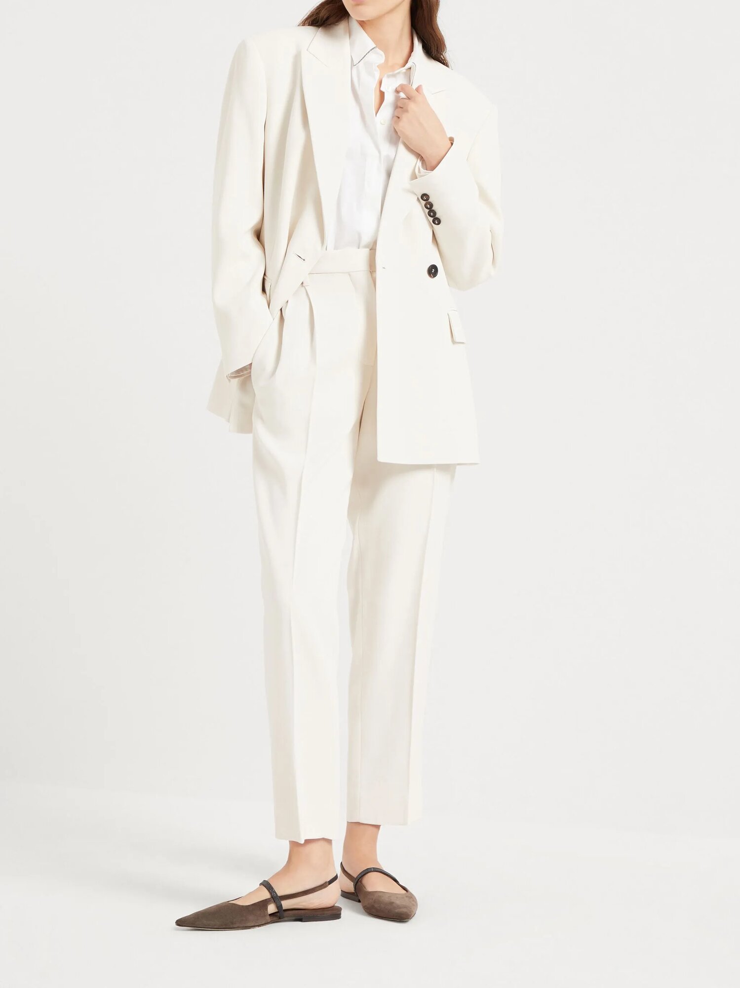Брюки классические BRUNELLO CUCINELLI Slouchy, размер 44 IT, белый — фото 1