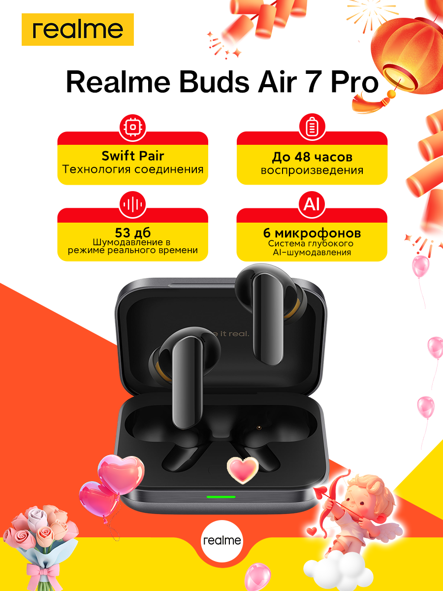 Беспроводные наушники realme Buds Air 7 Pro, глобальная версия, серый