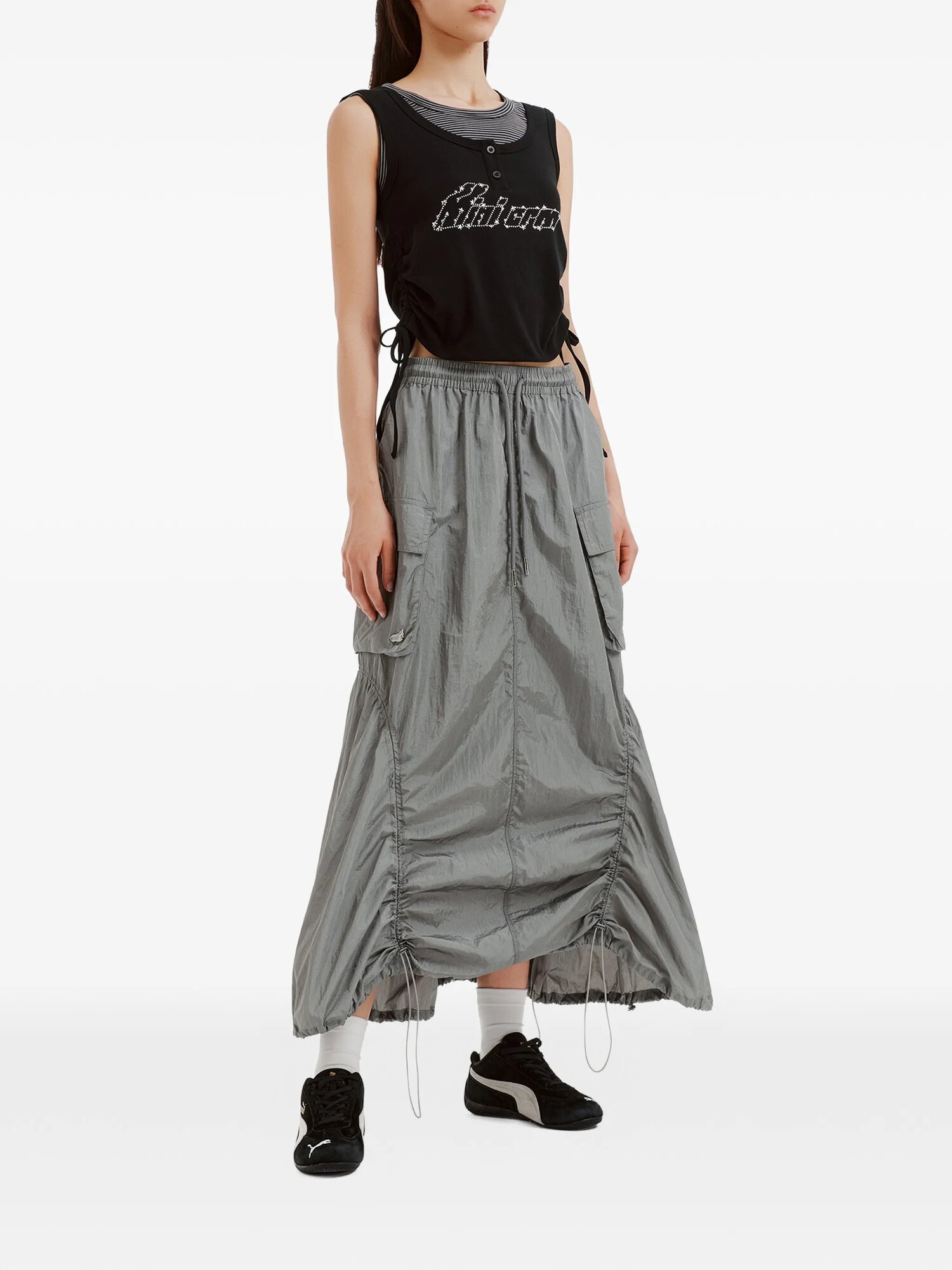 Юбка minicream Drawstring-hem cargo maxi skirt, размер 40, серый — фото 1