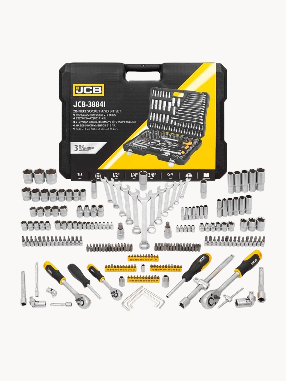 Набор инструментов JCB 216 предметов, 1/4", 3/8", 1/2" (6 гр.) JCB-38841(56912), 4 мм