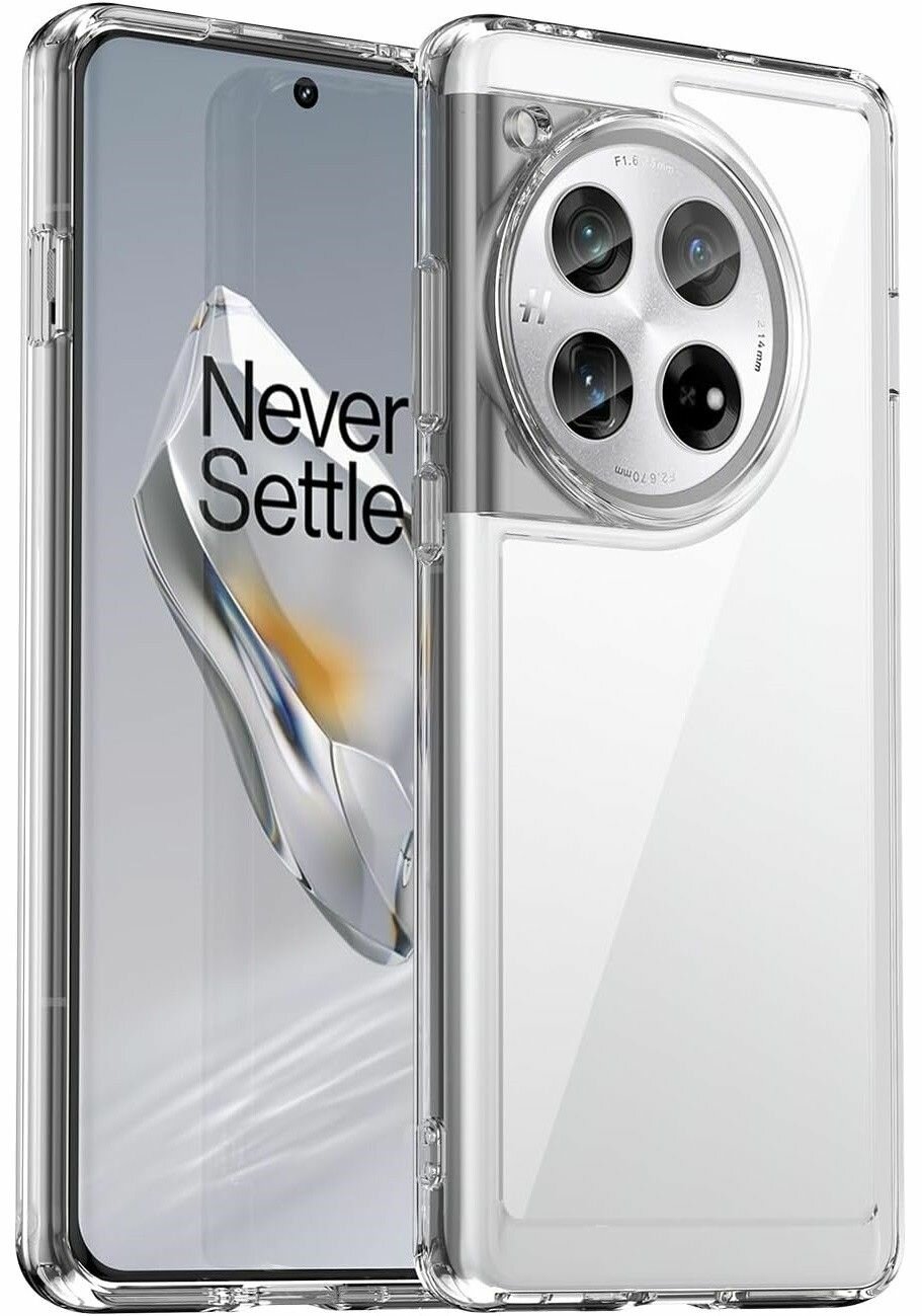 Чехол на OnePlus 12 пластиковый с силиконовой окантовкой прозрачный