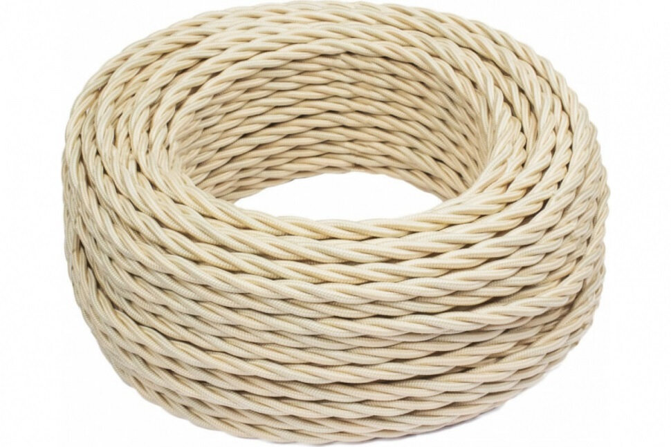 Ретро витой провод BIRONI 3х1,5, песочное золото (матовый), 20 метров