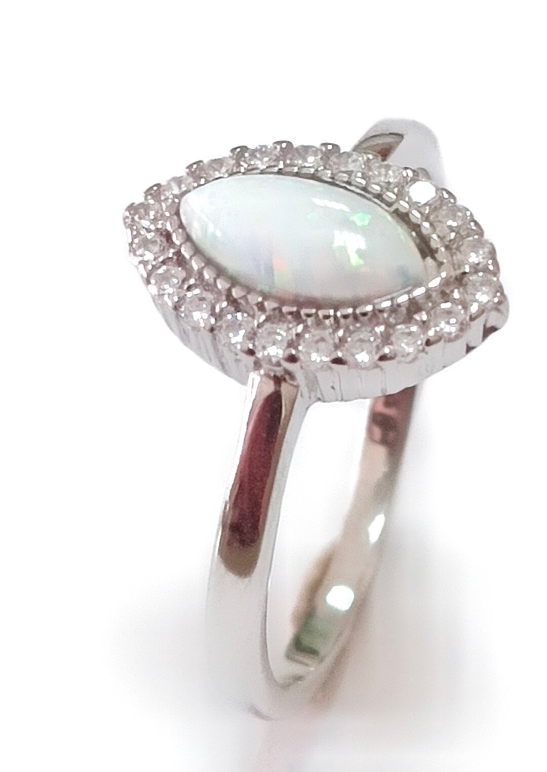 Кольцо, серебро, 925 проба, родирование, фианит, опал синтетический