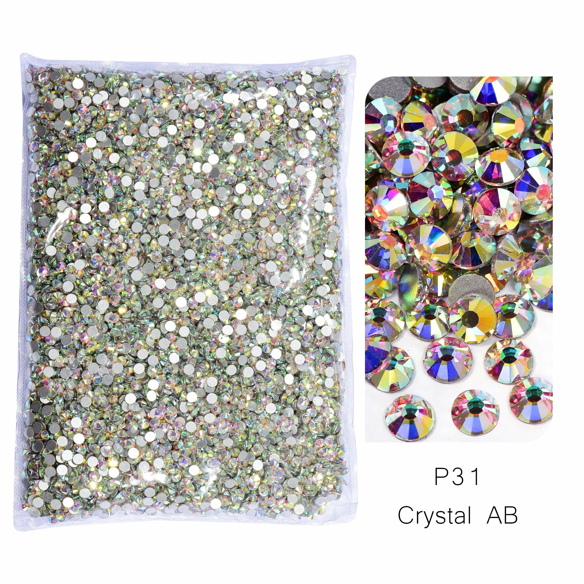 Стразы OLeeya Crystal/Crystal AB SS3-SS50, стеклянные, для декора SS34----2880pcs, Crystal AB Sliver