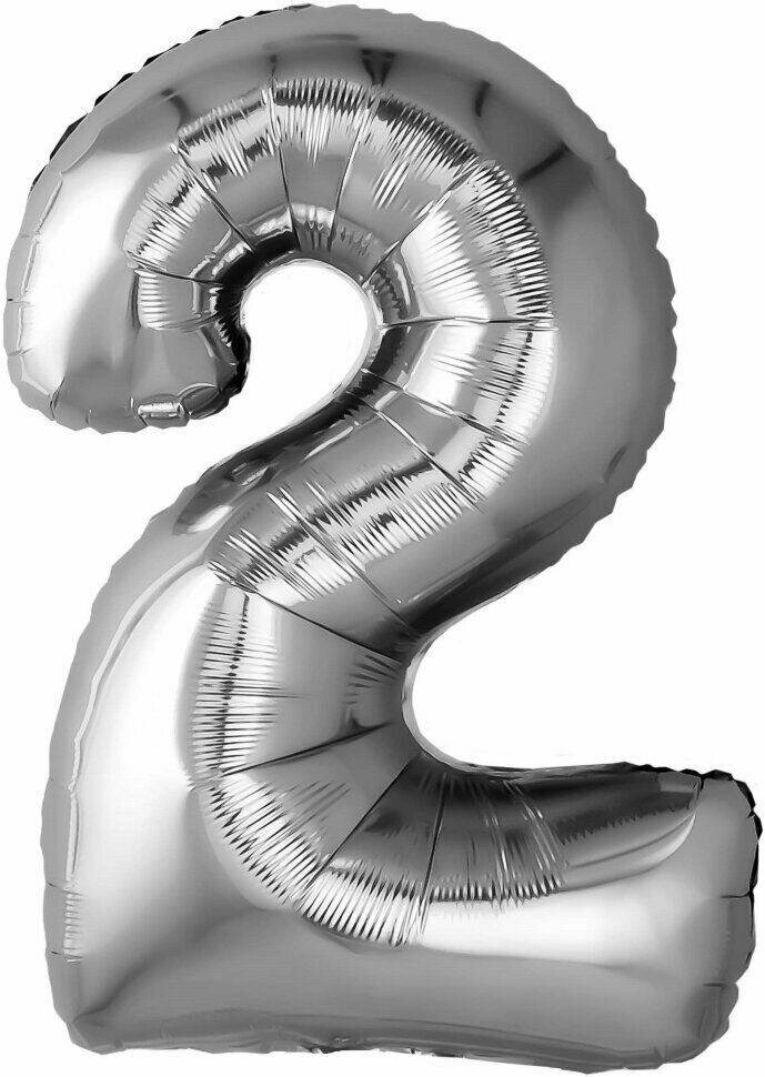 Шар (32'/81 см) Цифра, 2, Серебро, 1 шт. в упак.